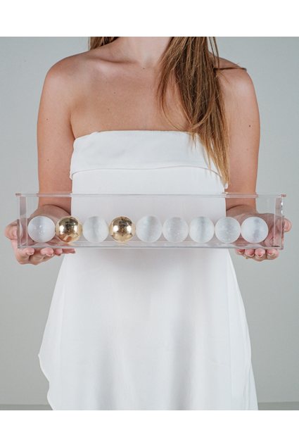 Caixa de Acrílico com Pedra Selenita - 8x40x8cm